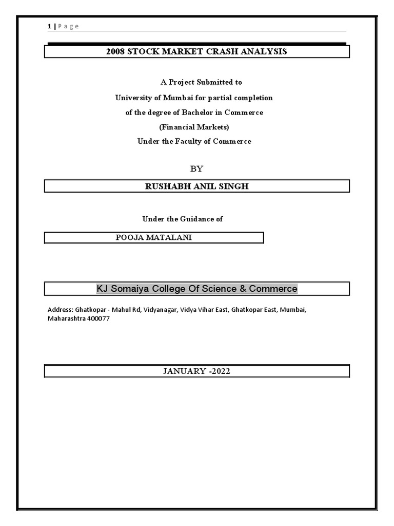 2008 Stock Market Crash Analysis | PDF