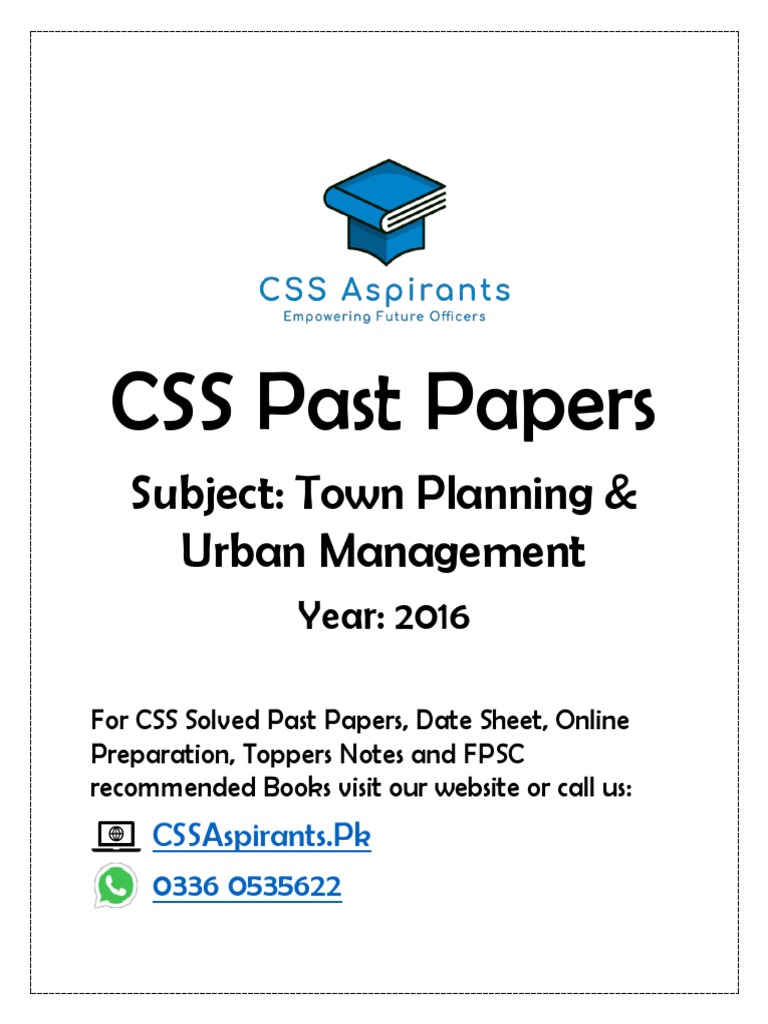 CSS Past Papers: Subject: Town Planning & Urban Management | PDF ...