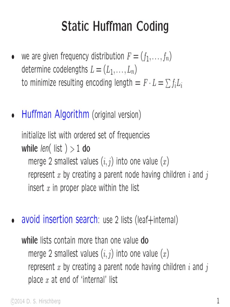 Static Huffman Coding Pdf Mathematical Logic Computer Science