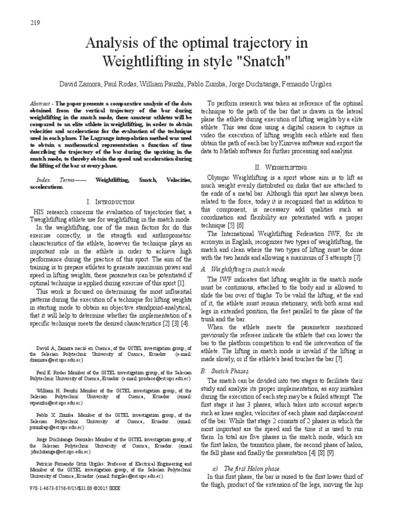 Analysis of The Optimal Trajectory in Weightlifting in Style "Snatch" | PDF