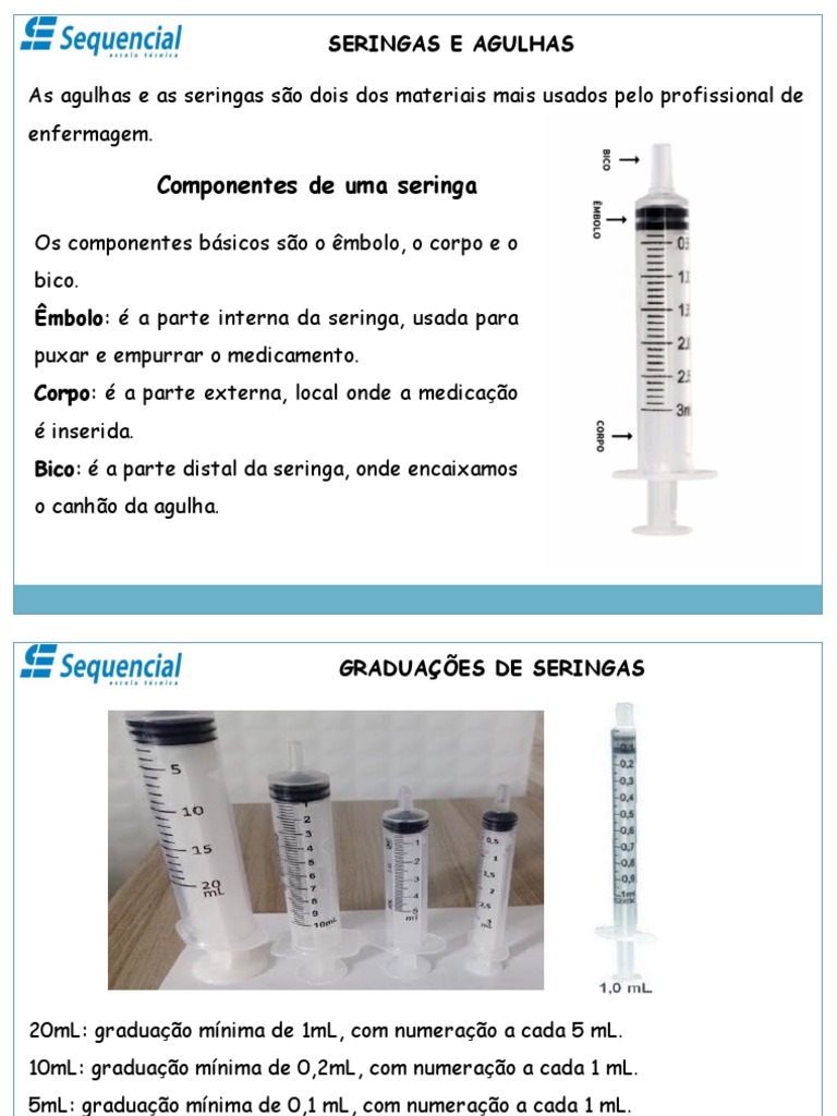 Os componentes, calibres e cuidados com agulhas e seringas | PDF ...