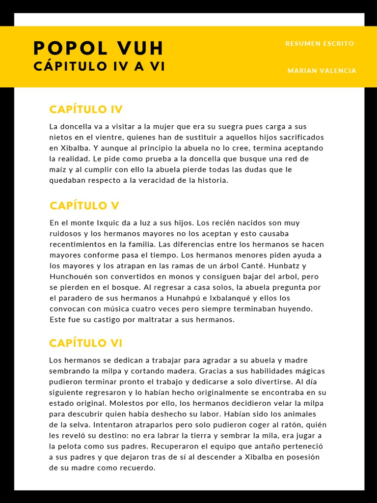 Resumen del Capítulo IV del Popol Vuh | PDF