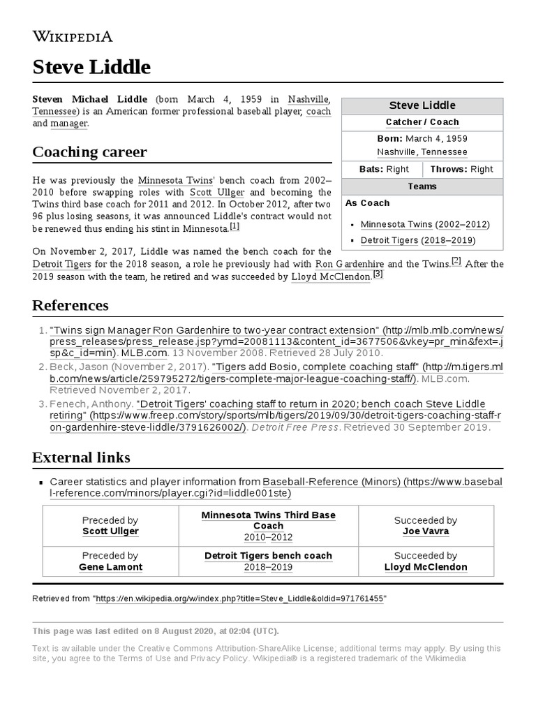 Steve Liddle | PDF | Detroit Tigers | Major League Baseball