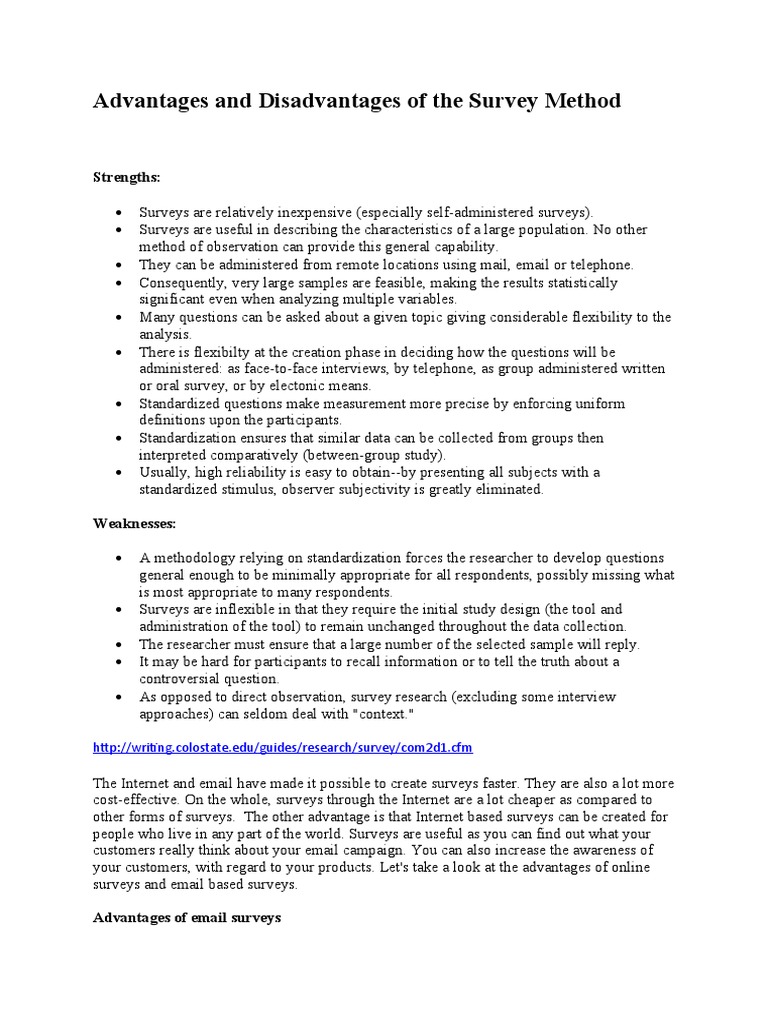 Advantages and Disadvantages of The Survey Method | PDF | Survey ...