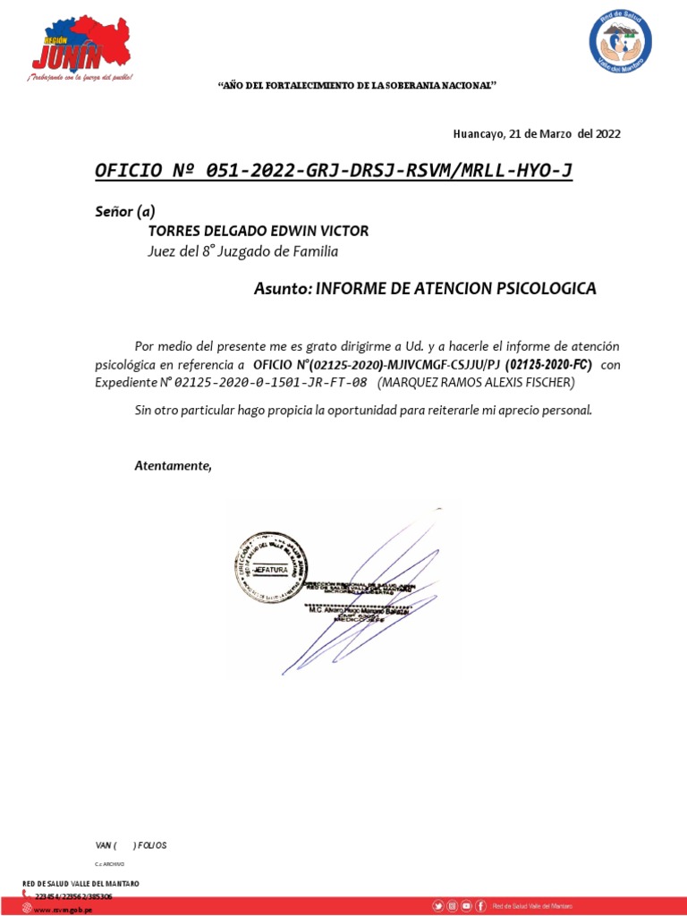 OFICIO N°051-2022-MRLL | PDF | Depresión (estado de ánimo) | Invasión