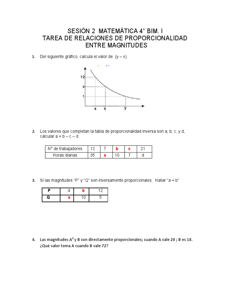 Tarea - Sesion 2 - Mat. 4° Bim. I - Magnitudes Proporcionales | PDF