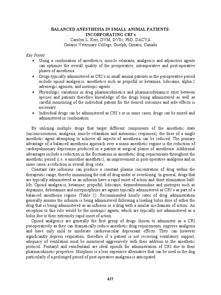 Key Points: Balanced Anesthesia in Small Animal Patients: Incorporating ...