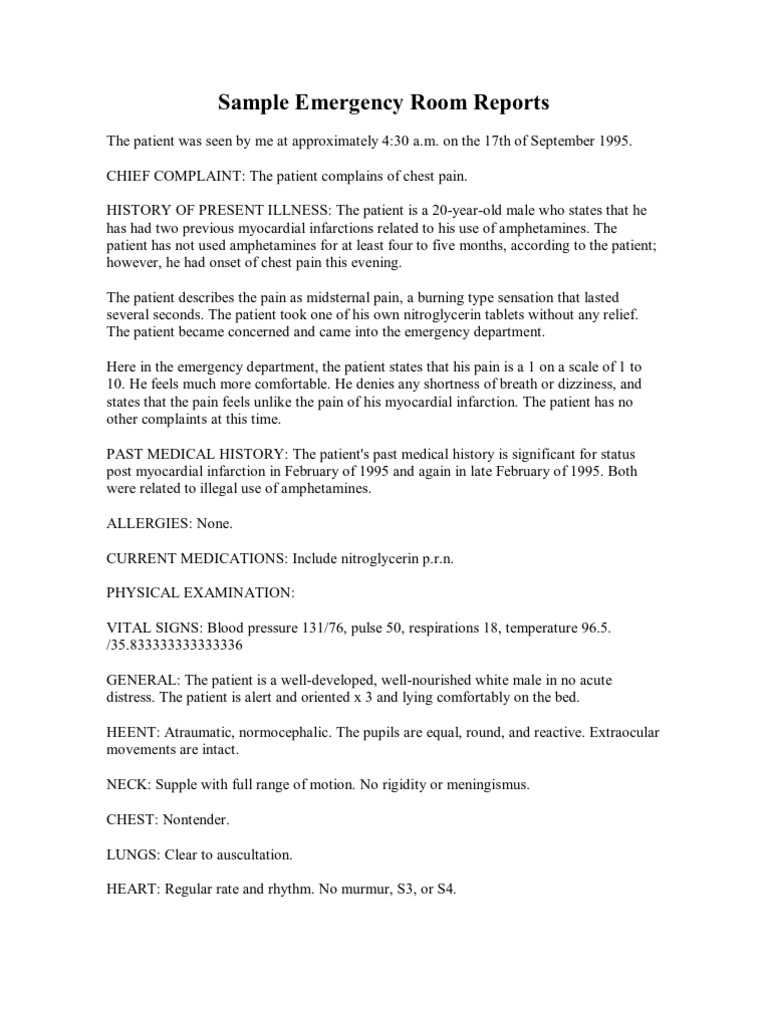 Sample Emergency Room Reports | Emergency Department | Thorax | Free 30 ...