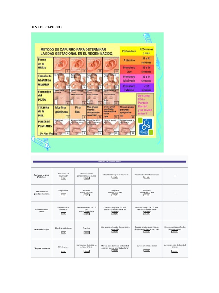 Practica Test de Capurro G3 | PDF | Piel | Sistema endocrino