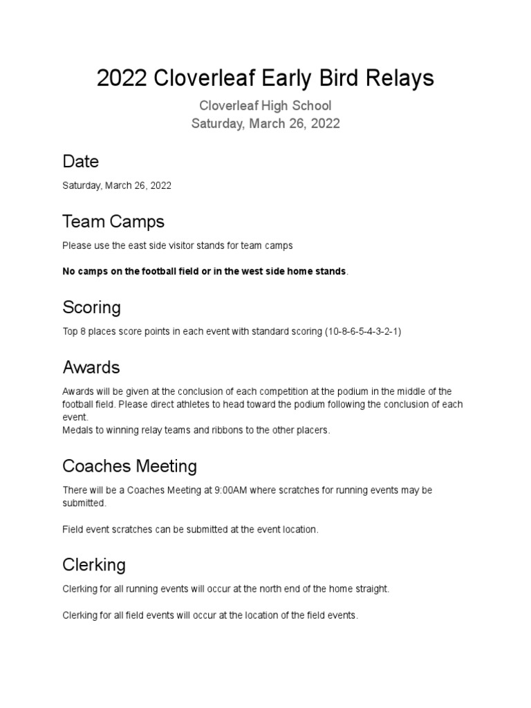 Cloverleaf Meet Information | PDF | Track And Field | Sports