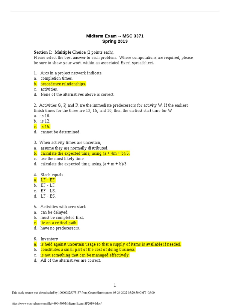 Midterm Exam SP2019 1 | PDF | Forecasting | Inventory