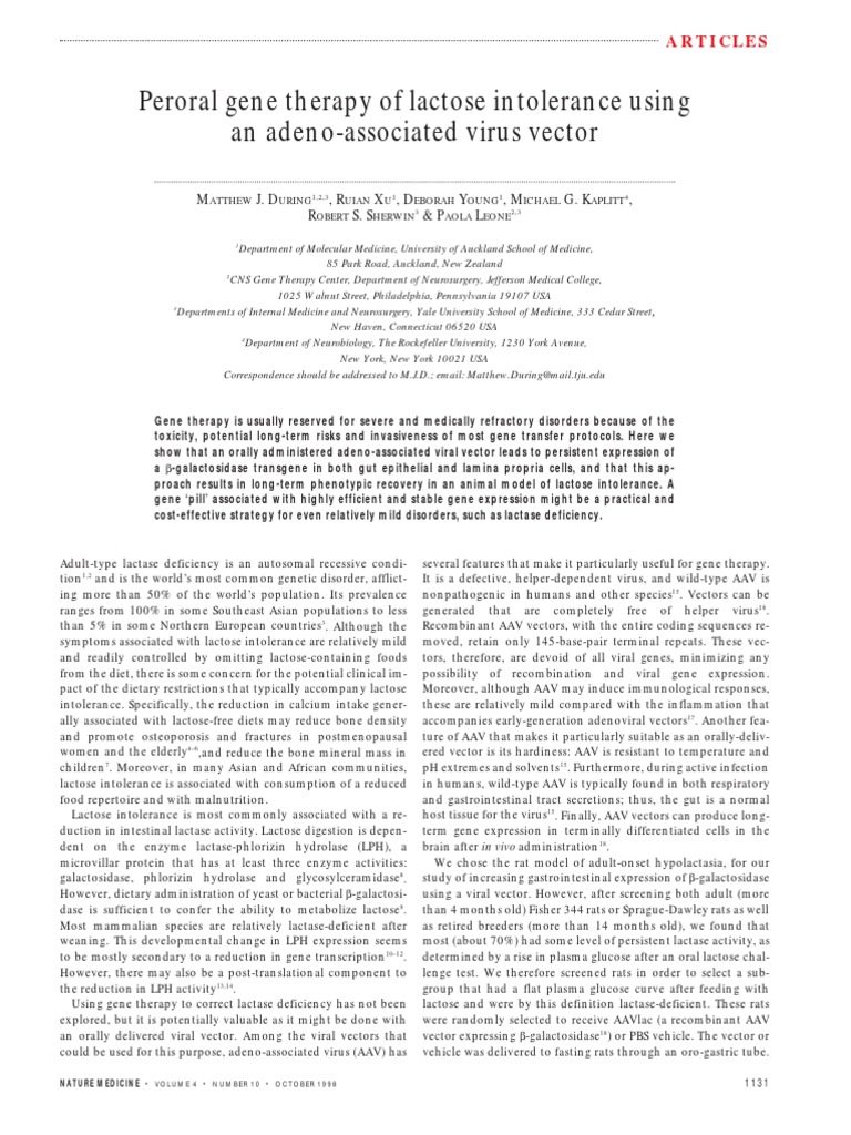 1 - Lactose Intolerance and Gene Therapy | PDF | Viral Vector | Food ...