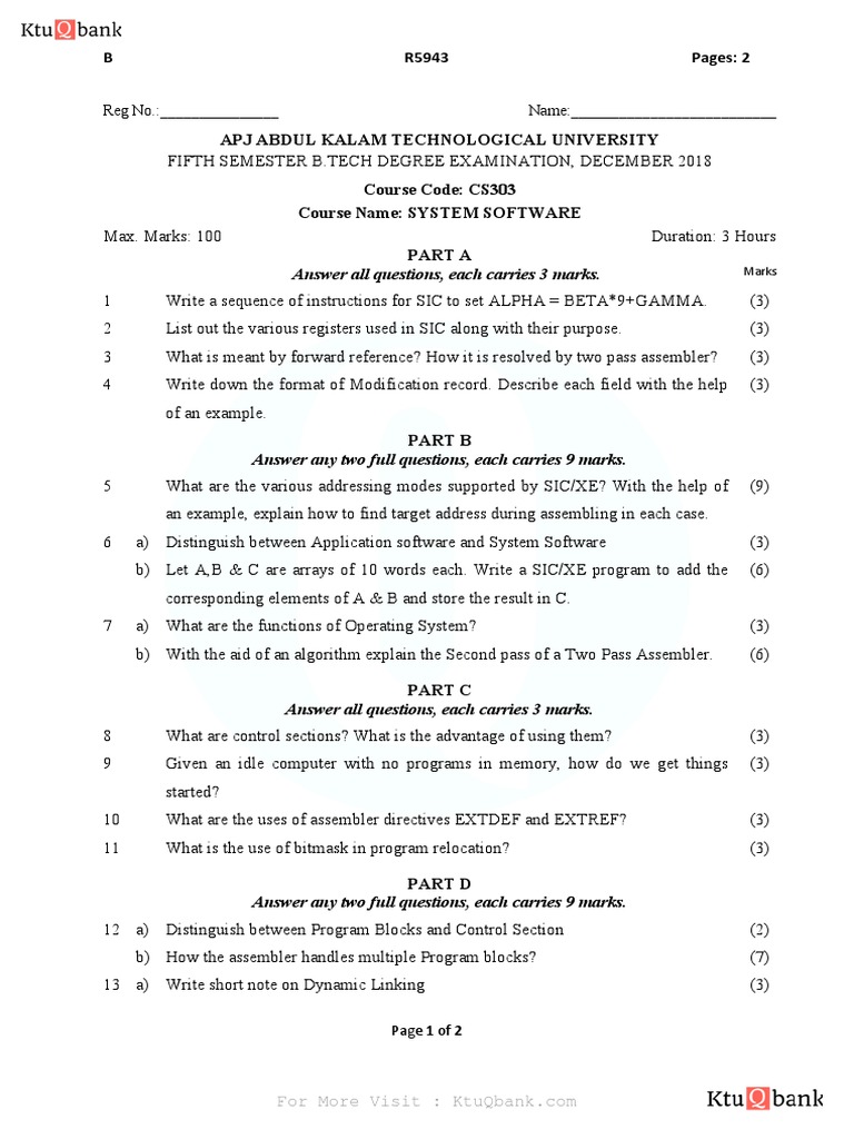Answer All Questions, Each Carries 3 Marks.: Reg No.: - Name | PDF | Assembly Language | Macro ...