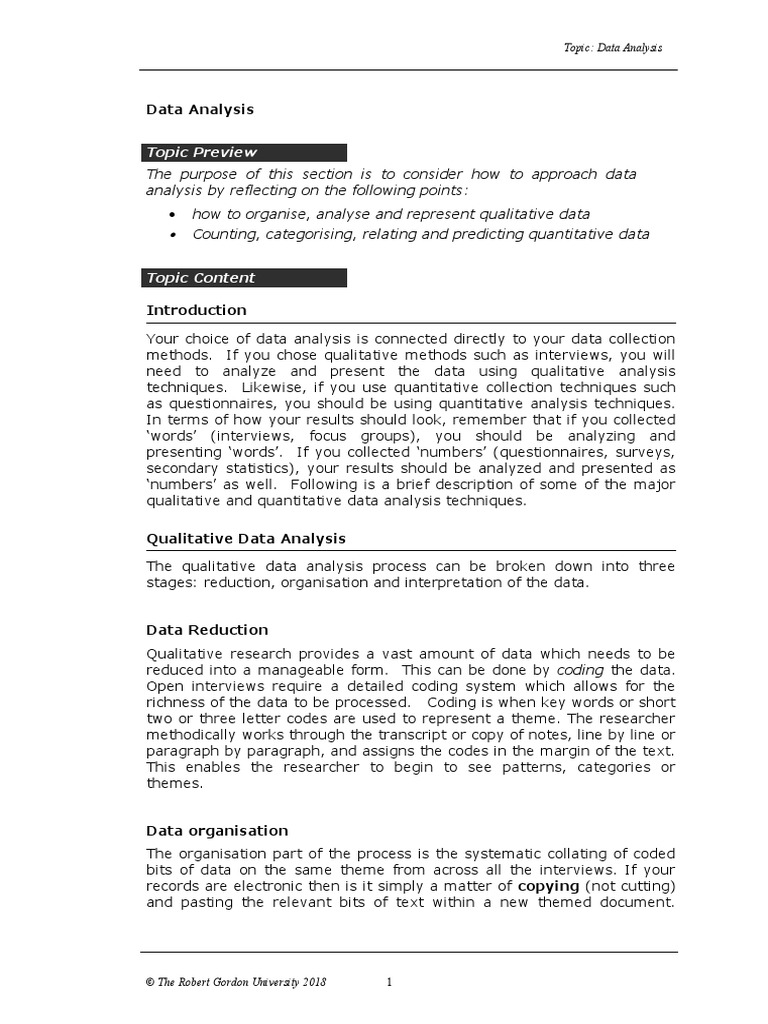 03 Data Analysis - Topic Overview | PDF | Level Of Measurement | Statistics