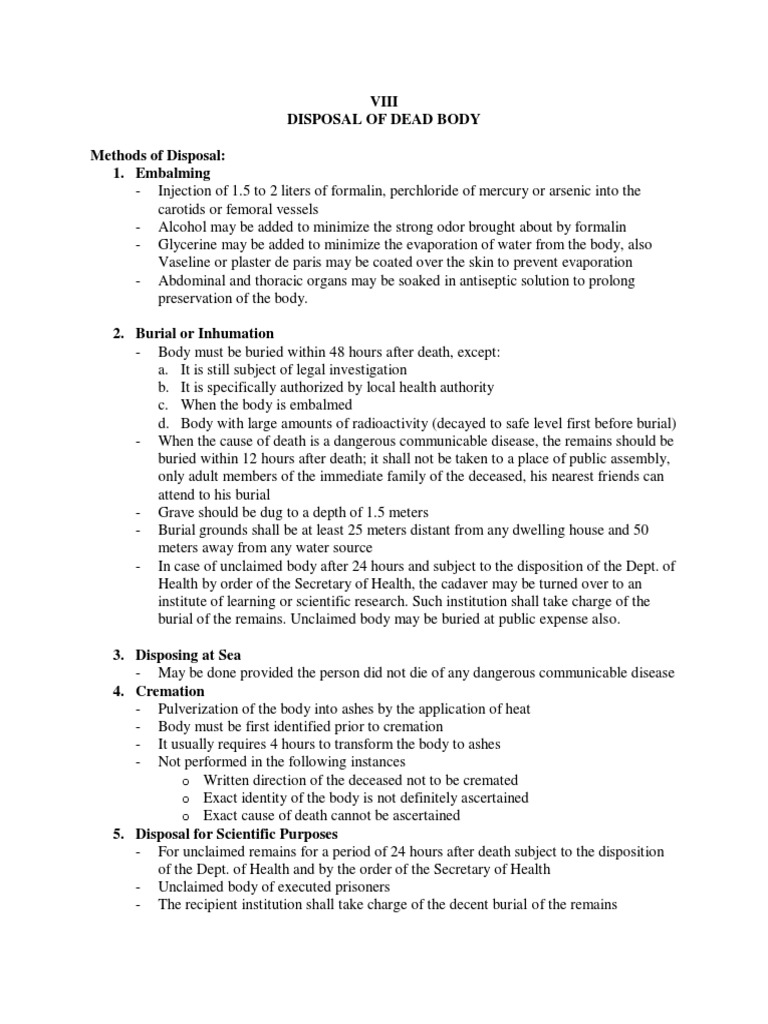 Chap Viii - Disposal of Dead Body | PDF
