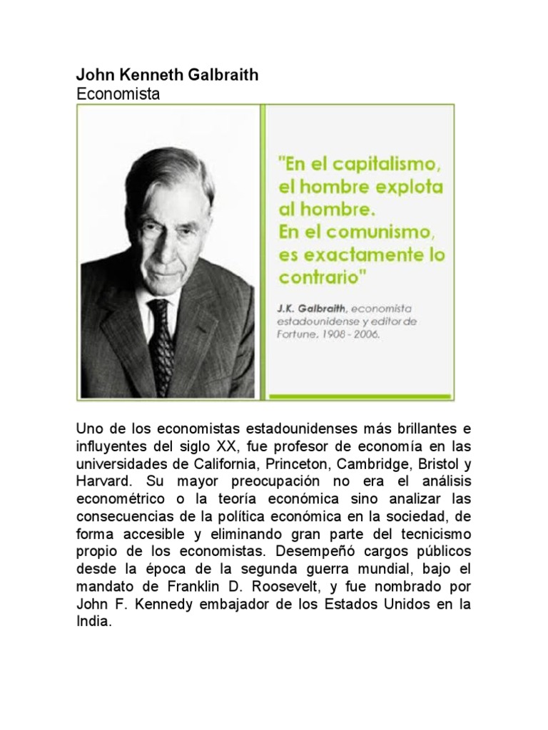 John Kenneth Galbraith | PDF | Business | Capital (economía)