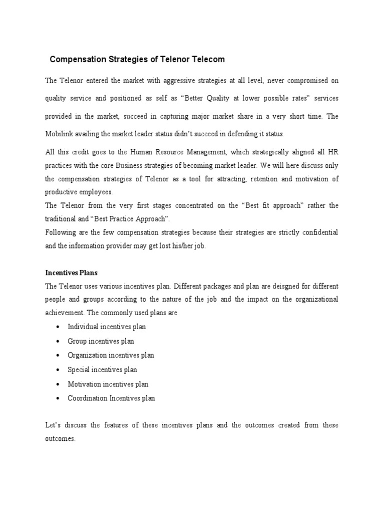 Compensation Strategies of Telenor Telecom | Download Free PDF ...