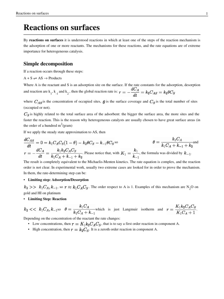 Reactions On Surfaces: Simple Decomposition | PDF | Adsorption ...