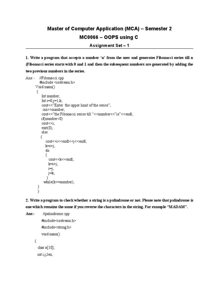 Master of Computer Application (MCA) - Semester 2 MC0066 - OOPS Using C ...