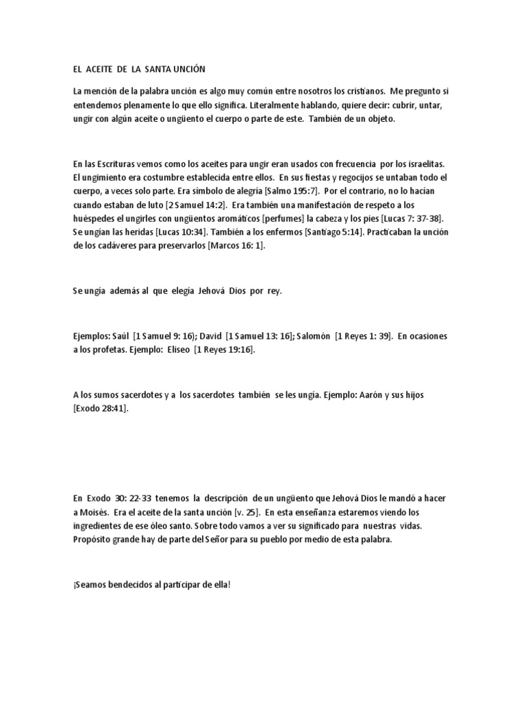 Ingredientes y Significado del Aceite de Unción | PDF | La unción ...