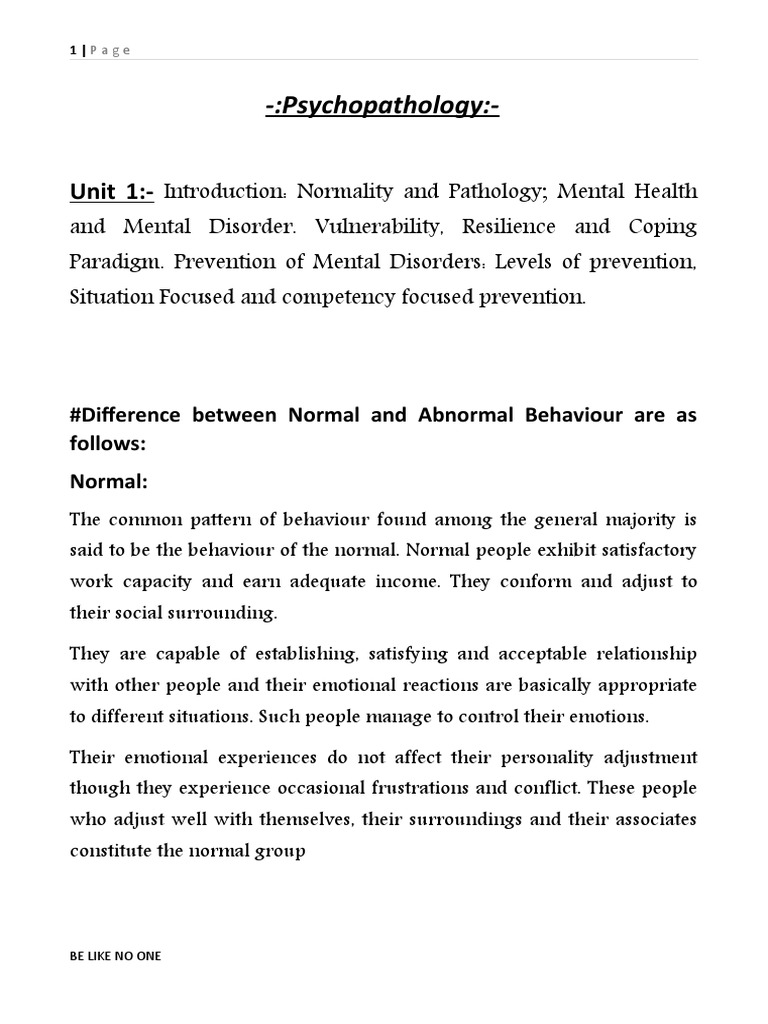 psychopathology:-: Unit 1 | PDF | Mental Disorder | Mental Health