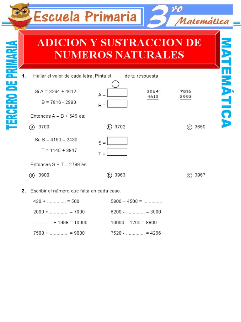 Ejercicios de Matemáticas para Tercer Grado | PDF