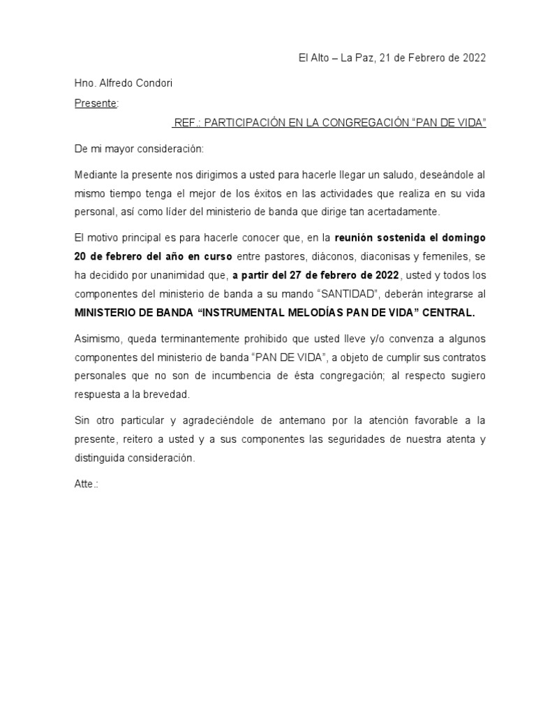 Carta Pan de Vida | PDF