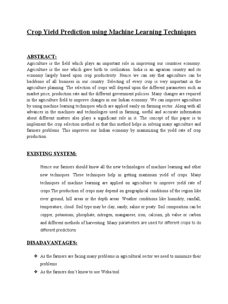 Crop Yield Prediction Using Machine Learning Techniques: Abstract | PDF ...