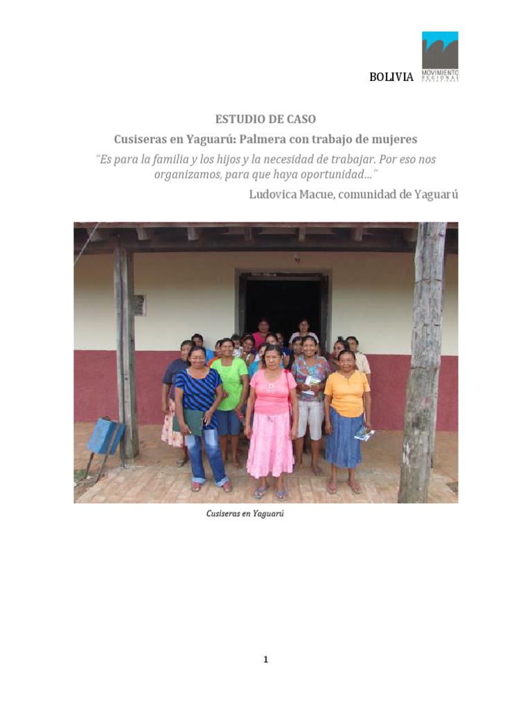 Cusineras de Yaguarú Consolidado | PDF | Bolivia | Organización no ...