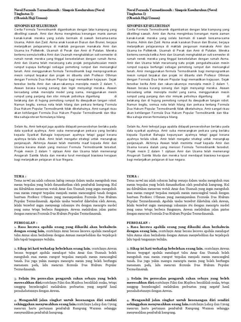 Sinopsis Novel Formula Termodinamik | PDF