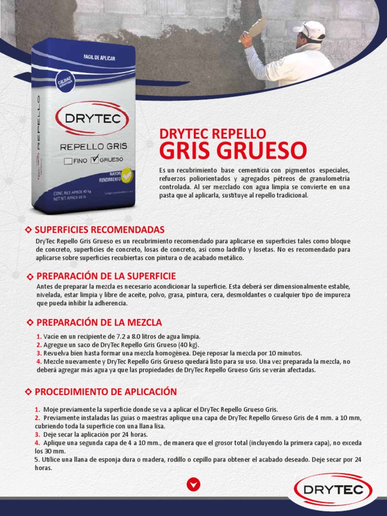 DryTec Repello Gris Grueso: Guía de Aplicación | PDF | Pintar | Hormigón