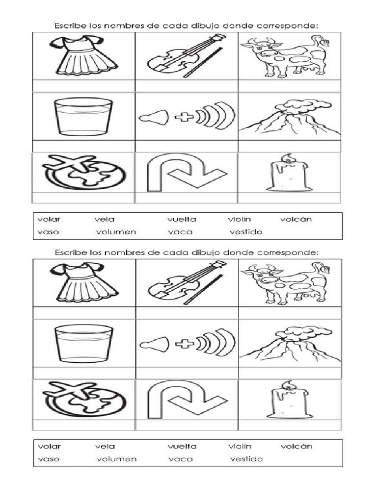 Ficha de Trabajo Letra V | PDF