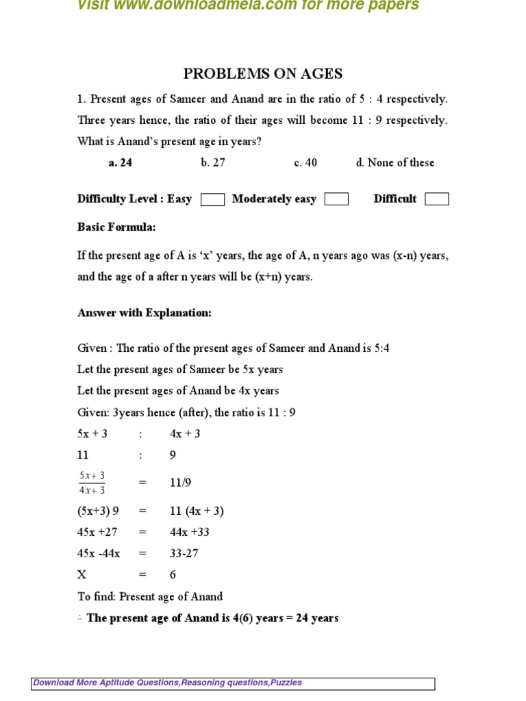 37 Problems On Ages With Solutions | PDF | Mathematics | Mathematical Objects