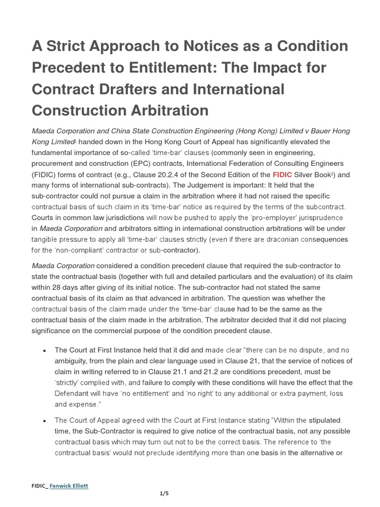 A Strict Approach To Notices As A Condition Precedent To Entitlement ...