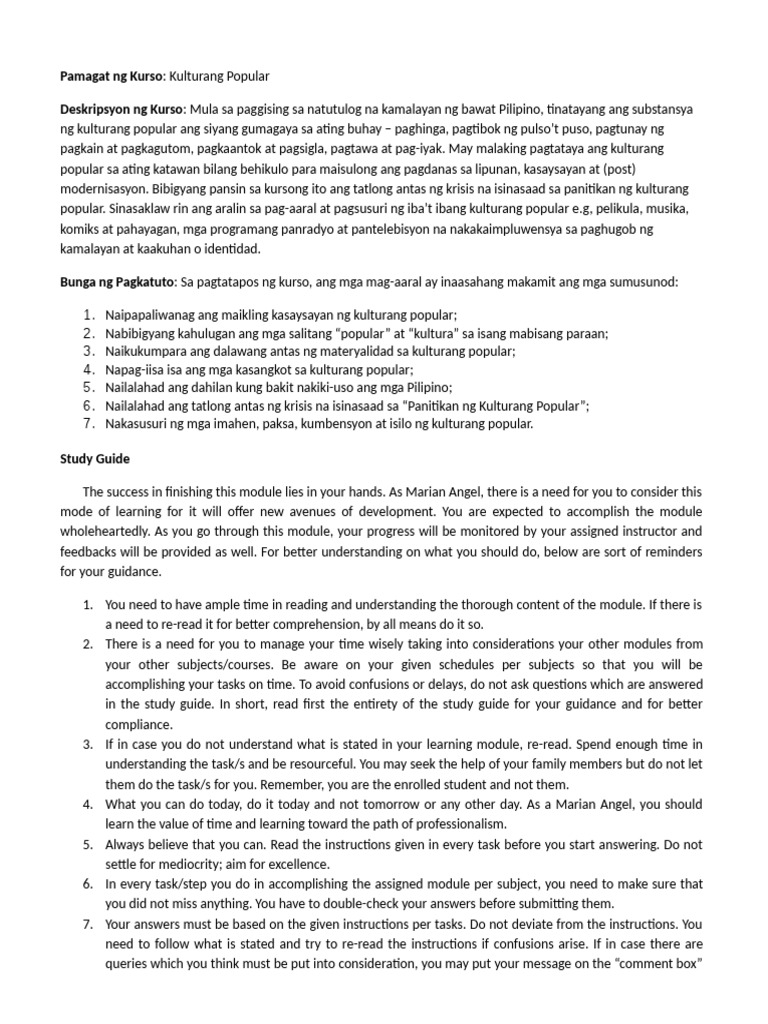 YUNIT 1 Kulturang Popular | PDF