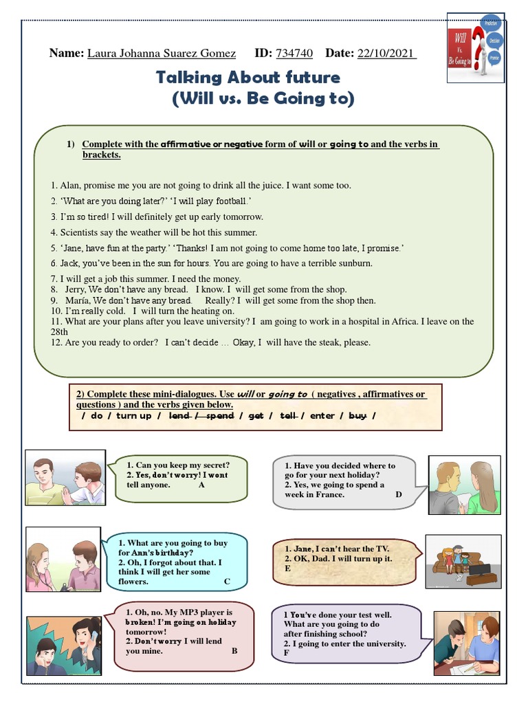 Will Vs Going To - Worksheet - Laura Suarez | PDF