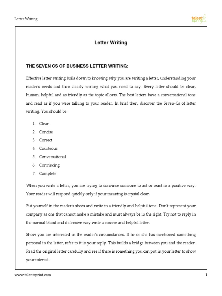 The Seven Cs of Business Letter Writing | Download Free PDF | Paragraph ...