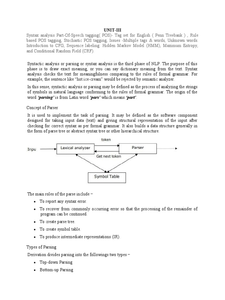 Unit Iii | PDF | Parsing | Part Of Speech