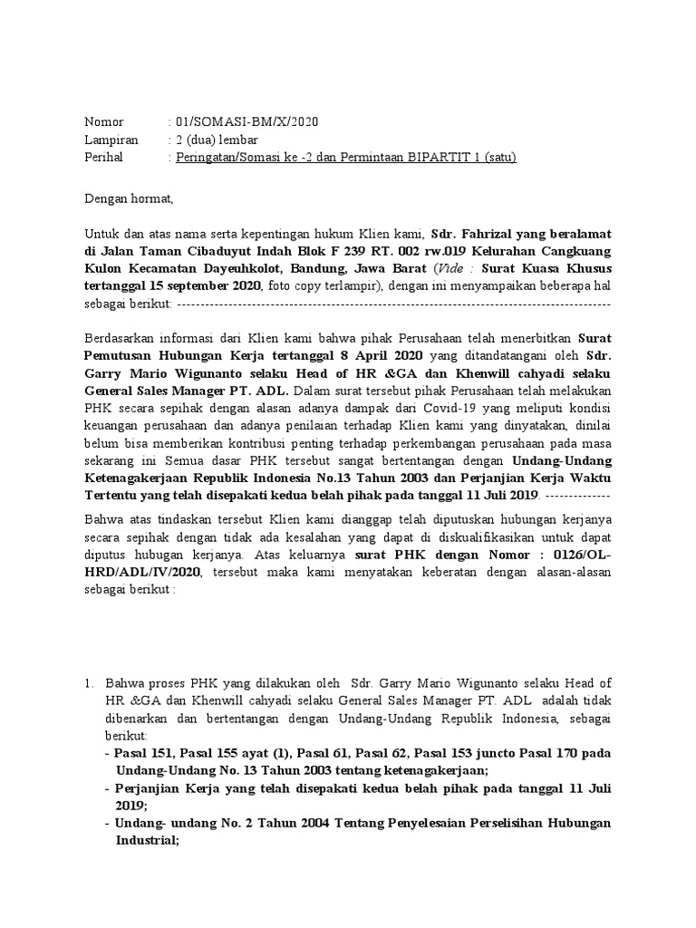 Contoh Somasi 2 | PDF