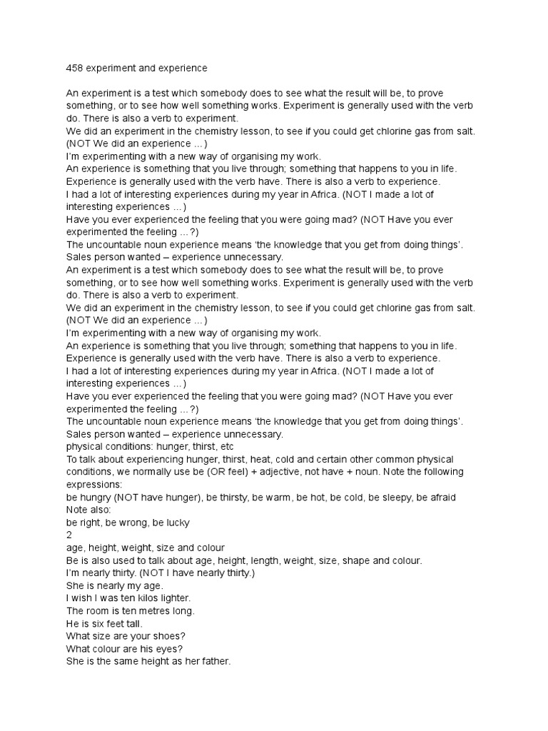 Distinguishing Between the Use of Verbs "Experiment" and "Experience ...