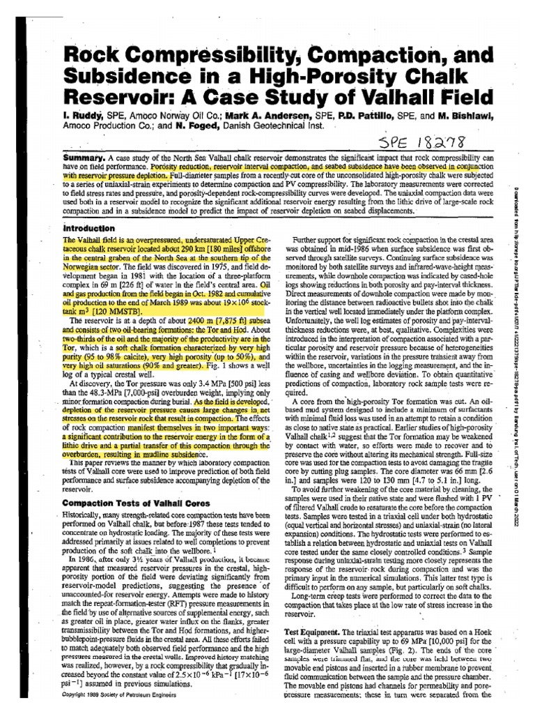 Rock Compressibility, Compaction, and Subsidence in A High-Porosity ...