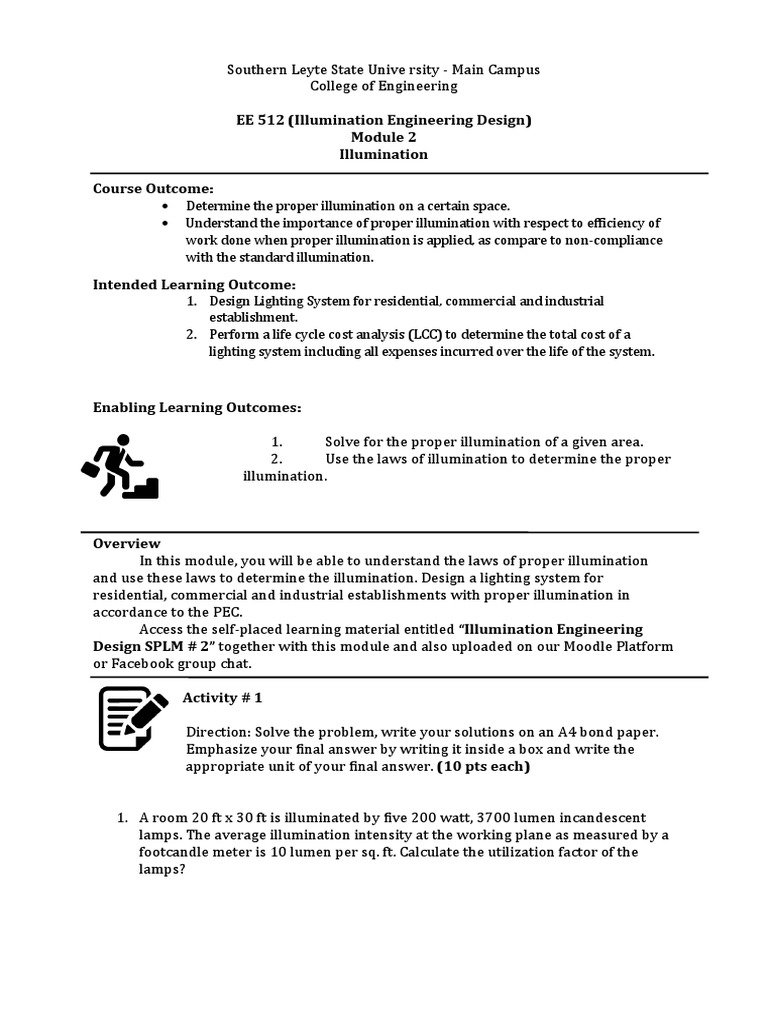 EE 512 (Illumination Engineering Design) Illumination Course Outcome ...