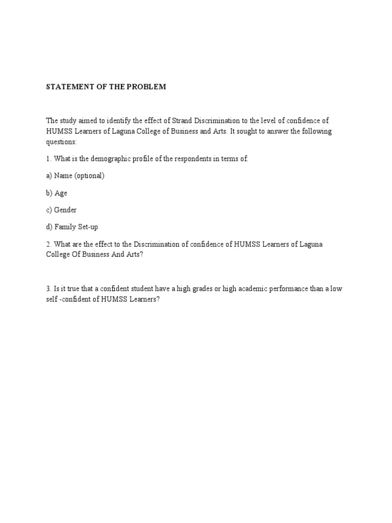 Statement of The Problem - Research | PDF