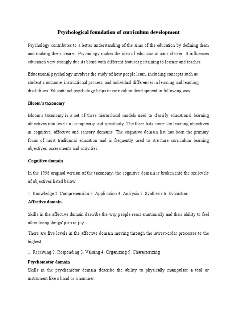 Psychological Foundation of Curriculum Development | PDF
