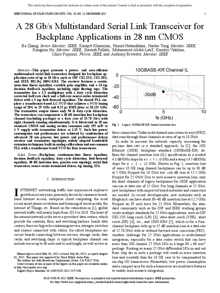 A 28 Gb/s Multistandard Serial Link Transceiver For Backplane ...