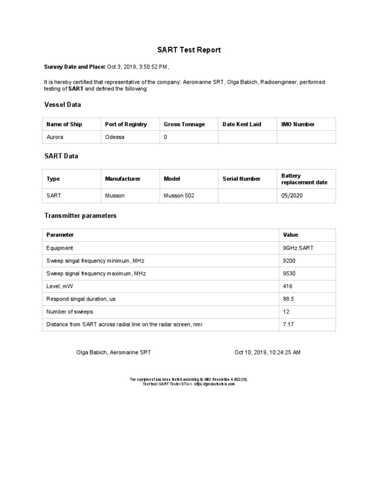 SART Tester STU-1 Test Report | PDF