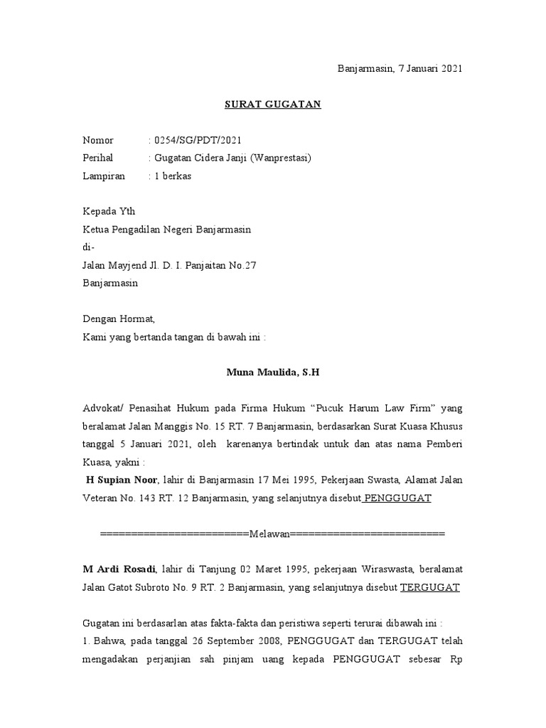 Contoh Gugatan Perdata | PDF