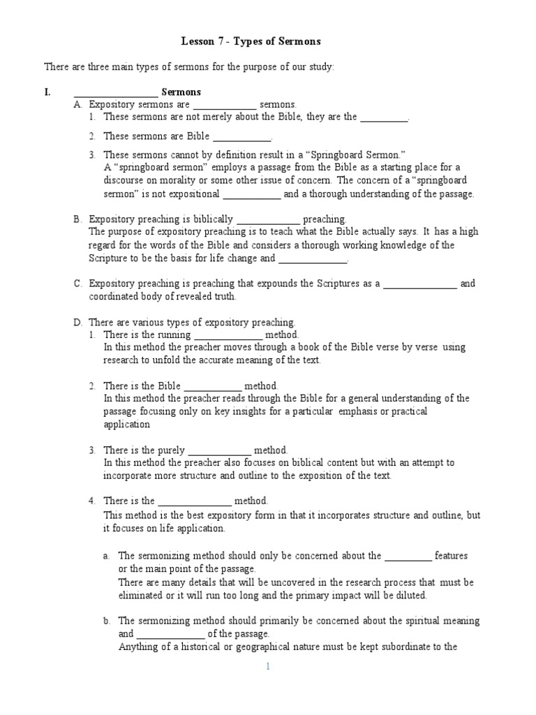 Sermons: Lesson 7 - Types of Sermons | PDF | Expository Preaching | Sermon
