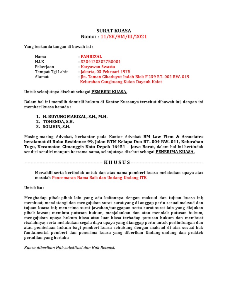 Surat Kuasa Khusus | PDF