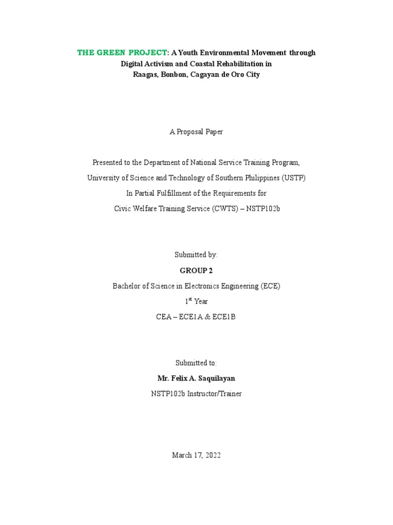 The Green Project Proposal - Group2 - Ece1a-1b | PDF